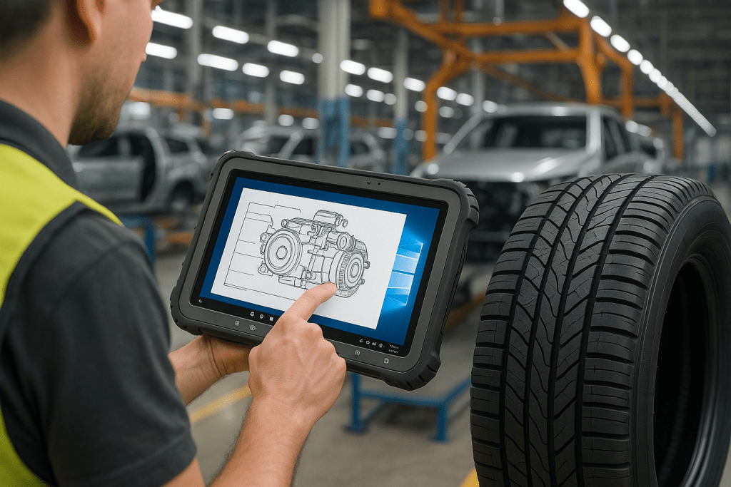 TPC-1082A(L) Rugged Tablet in Automotive Tire and Parts Production ...